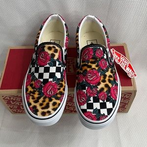 Vans | Shoes | Vans Classic Slip On Roses Leopard Checkered Print ...